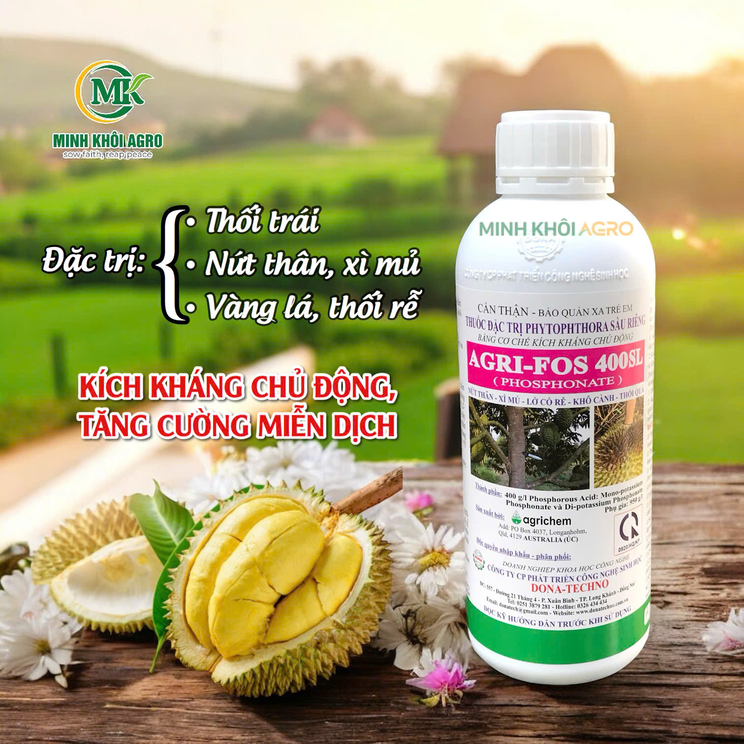 Thuốc trừ bệnh AGRI-FOS 400SL - Chai 1 lít - Minh Khôi Agro