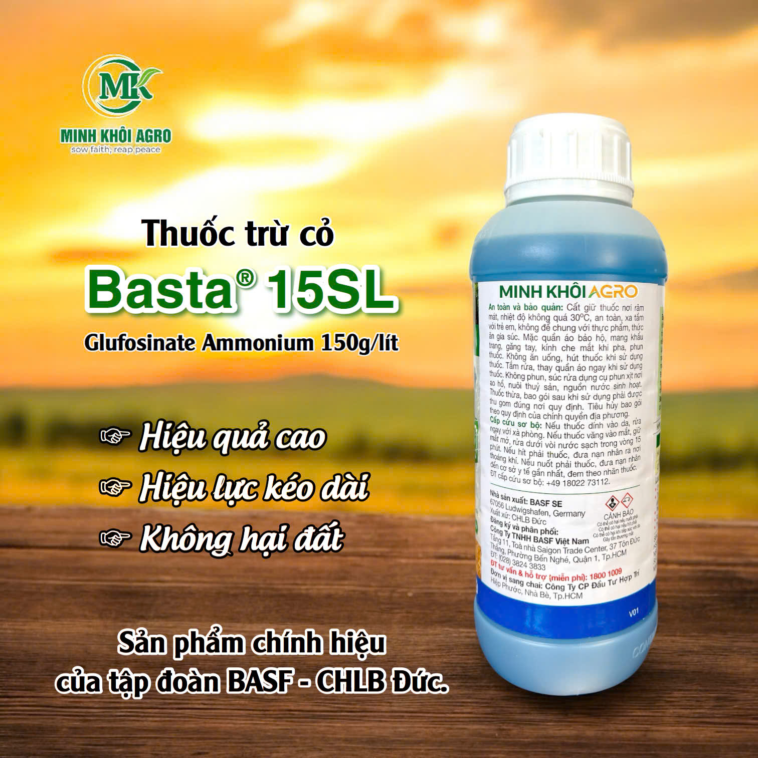 Thuốc trừ cỏ Basta 15SL - Chai 1 lít (Chính hãng BASF) - Minh Khôi Agro