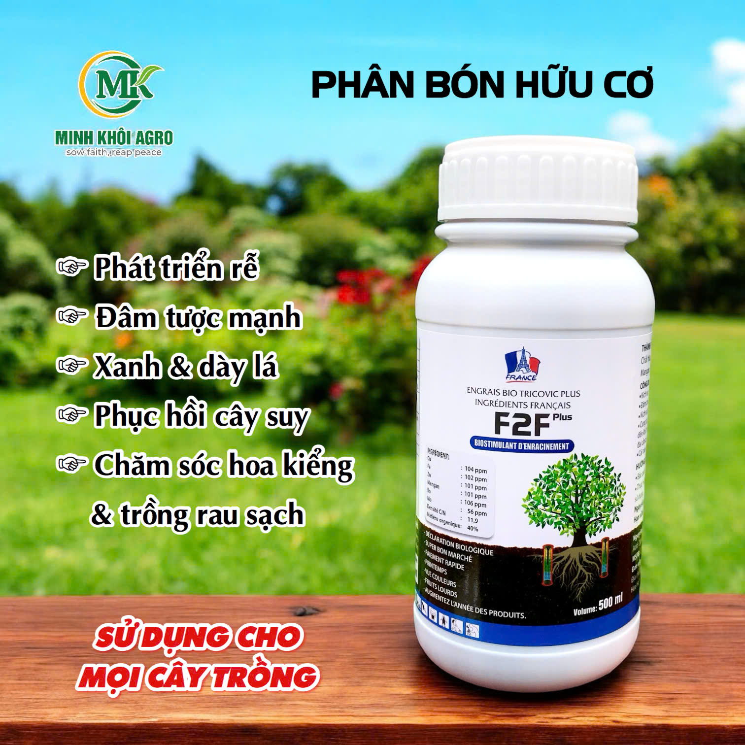 Phân bón hữu cơ F2F Plus - Chai 500ml - Minh Khôi Agro