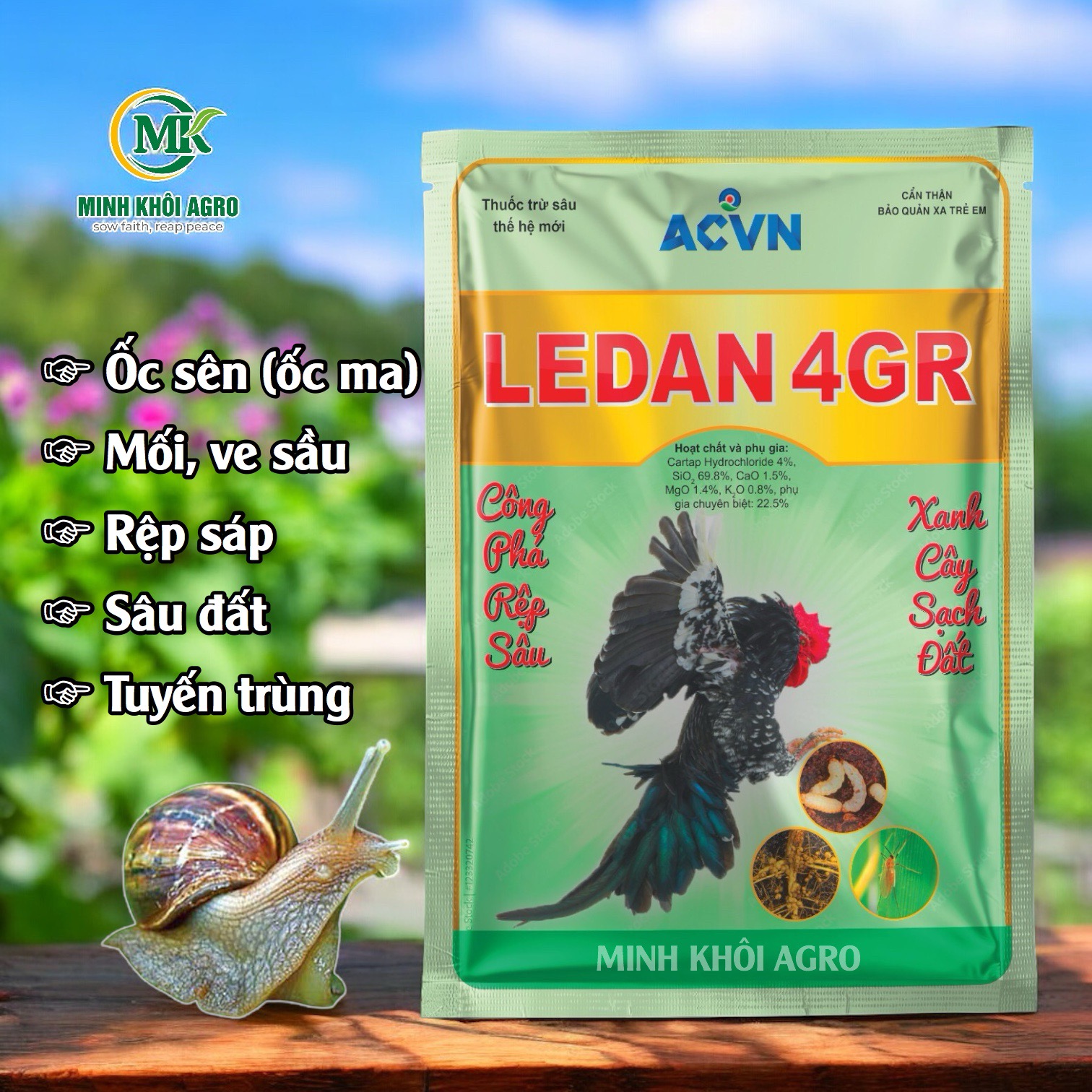 Thuốc sâu rải gốc Ledan 4GR - Gói 1kg - Minh Khôi Agro