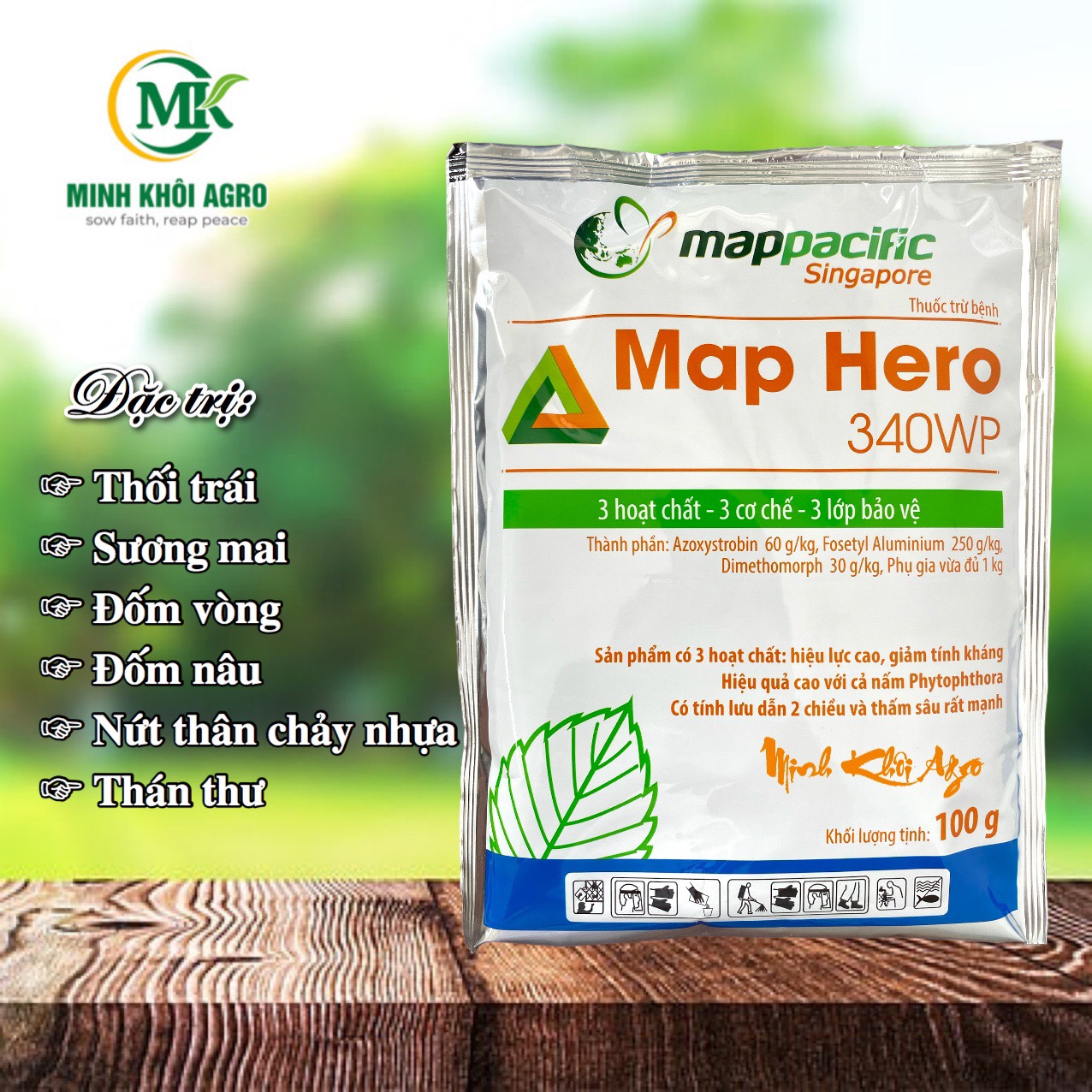 Thuốc trừ bệnh Map Hero 340WP - Gói 100g - Minh Khôi Agro