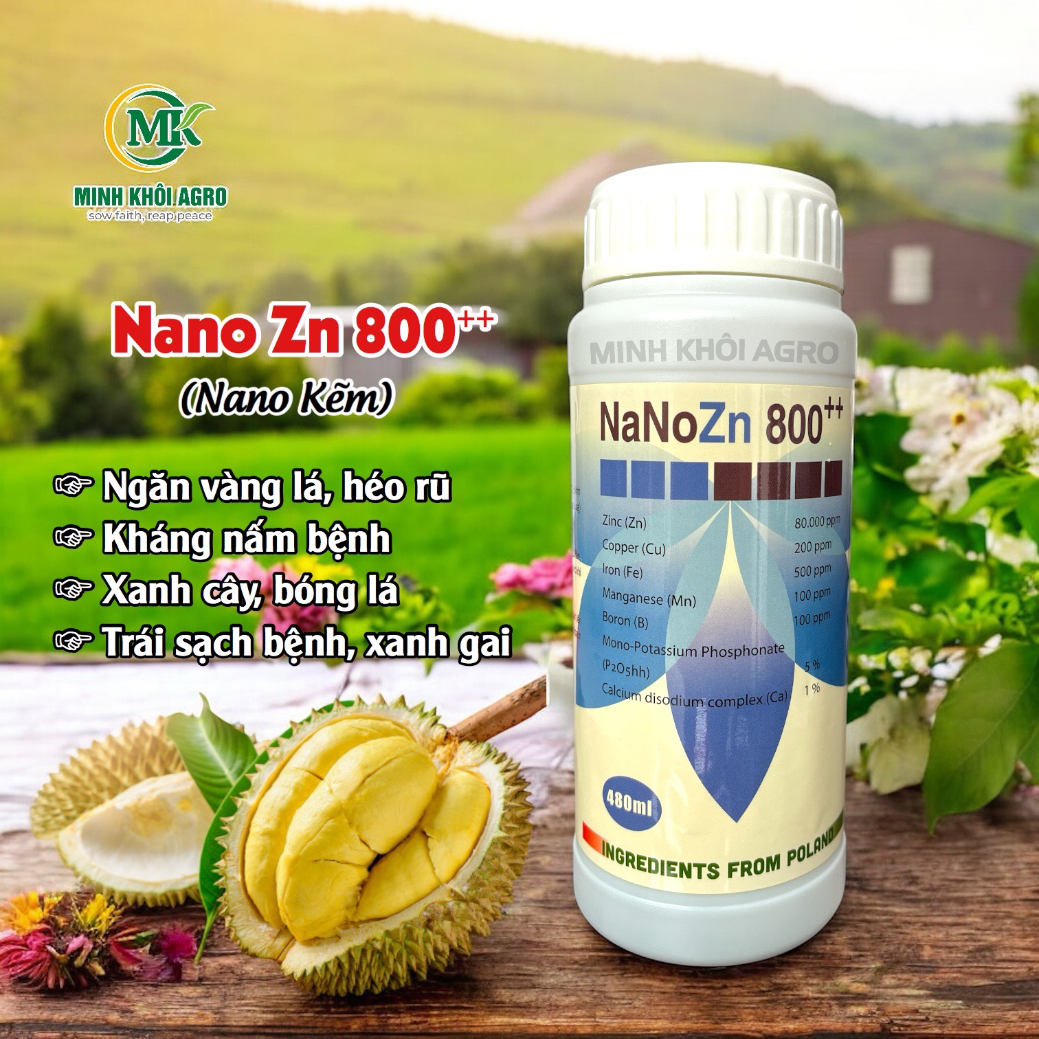 Phân bón vi lượng Nano Zn 800 (Nano Kẽm) - Minh Khôi Agro