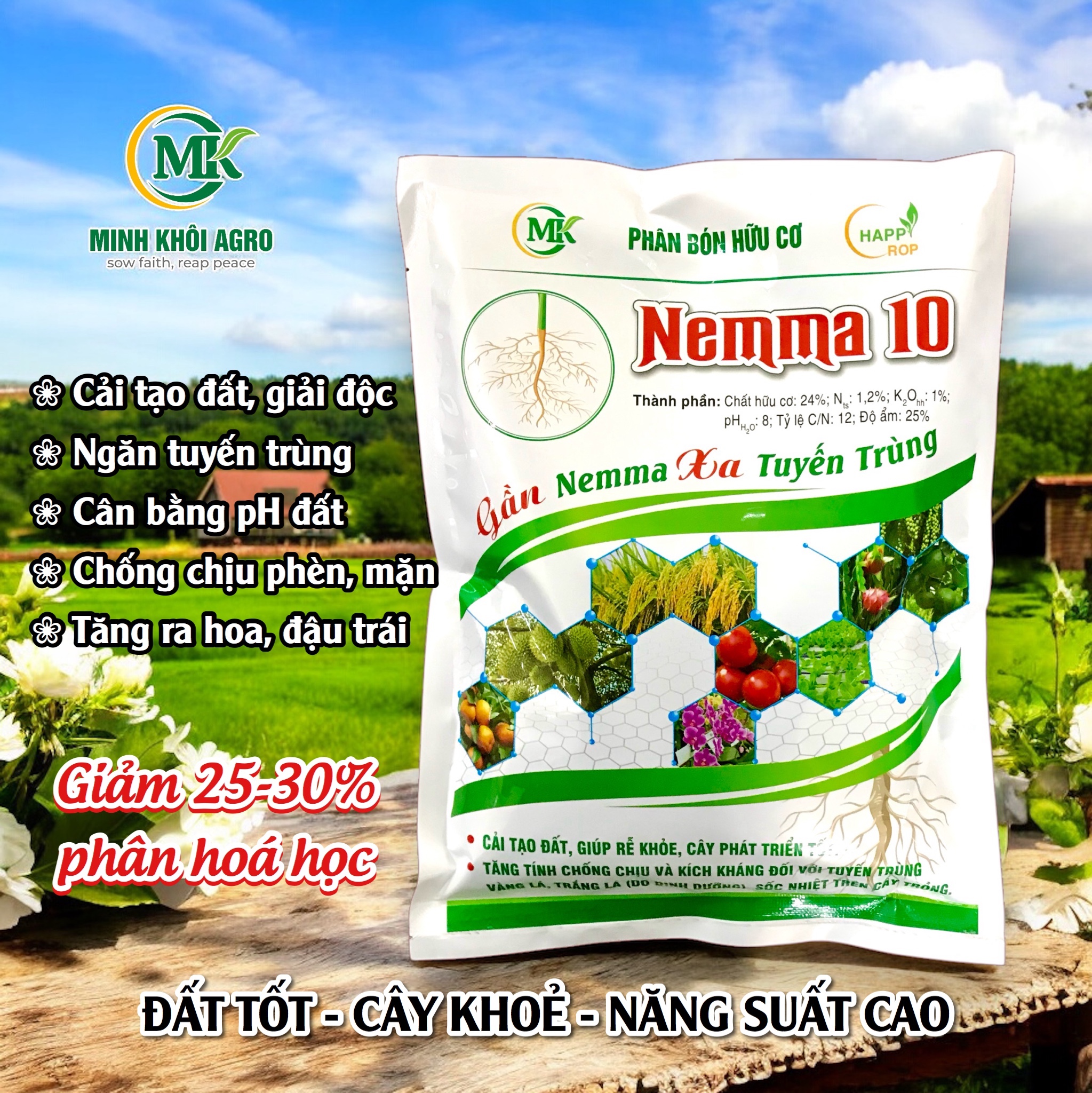Phân bón hữu cơ Nemma 10 - Gói 1kg - Minh Khôi Agro