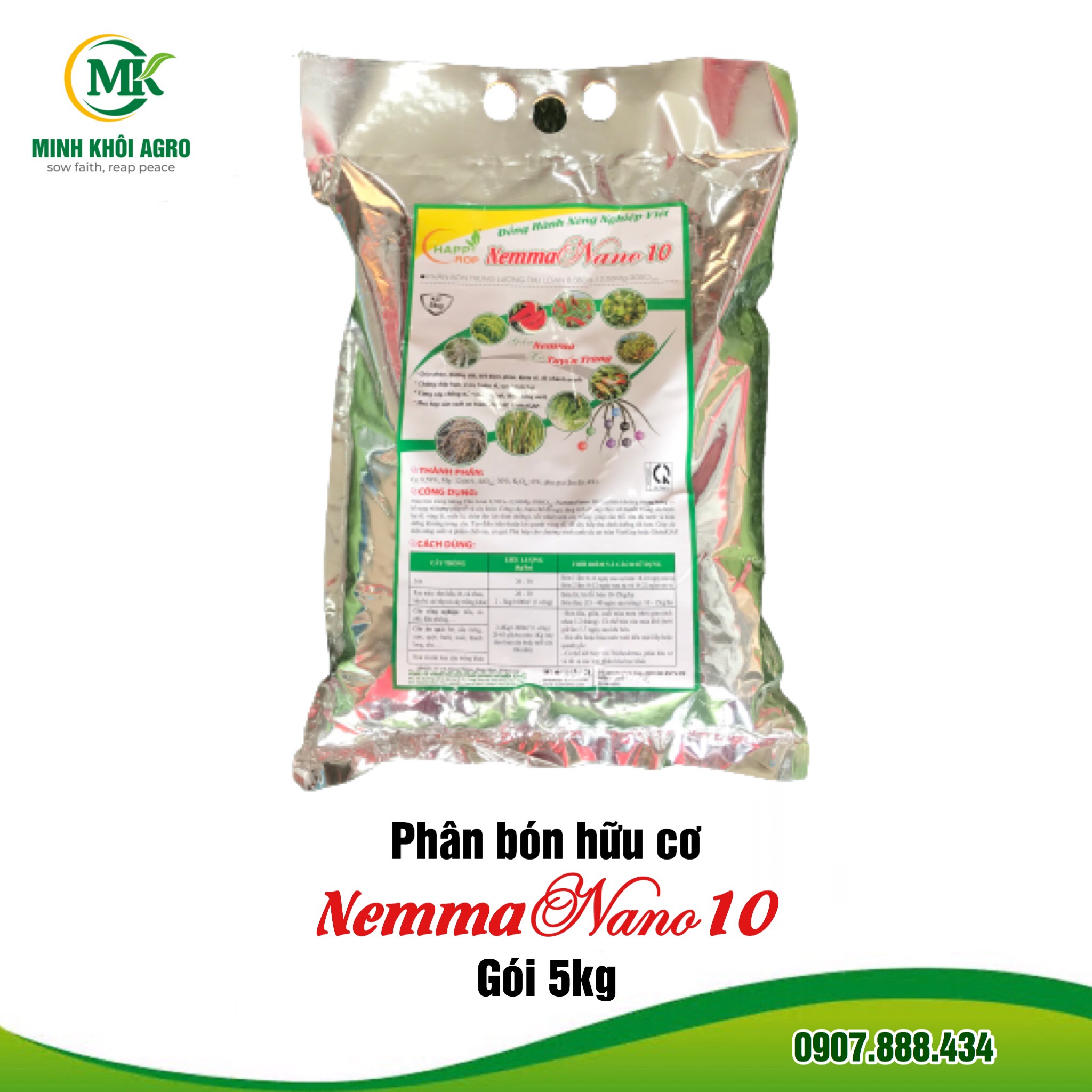 Phân bón hữu cơ Nemma Nano 10 - Gói 5kg - Minh Khôi Agro