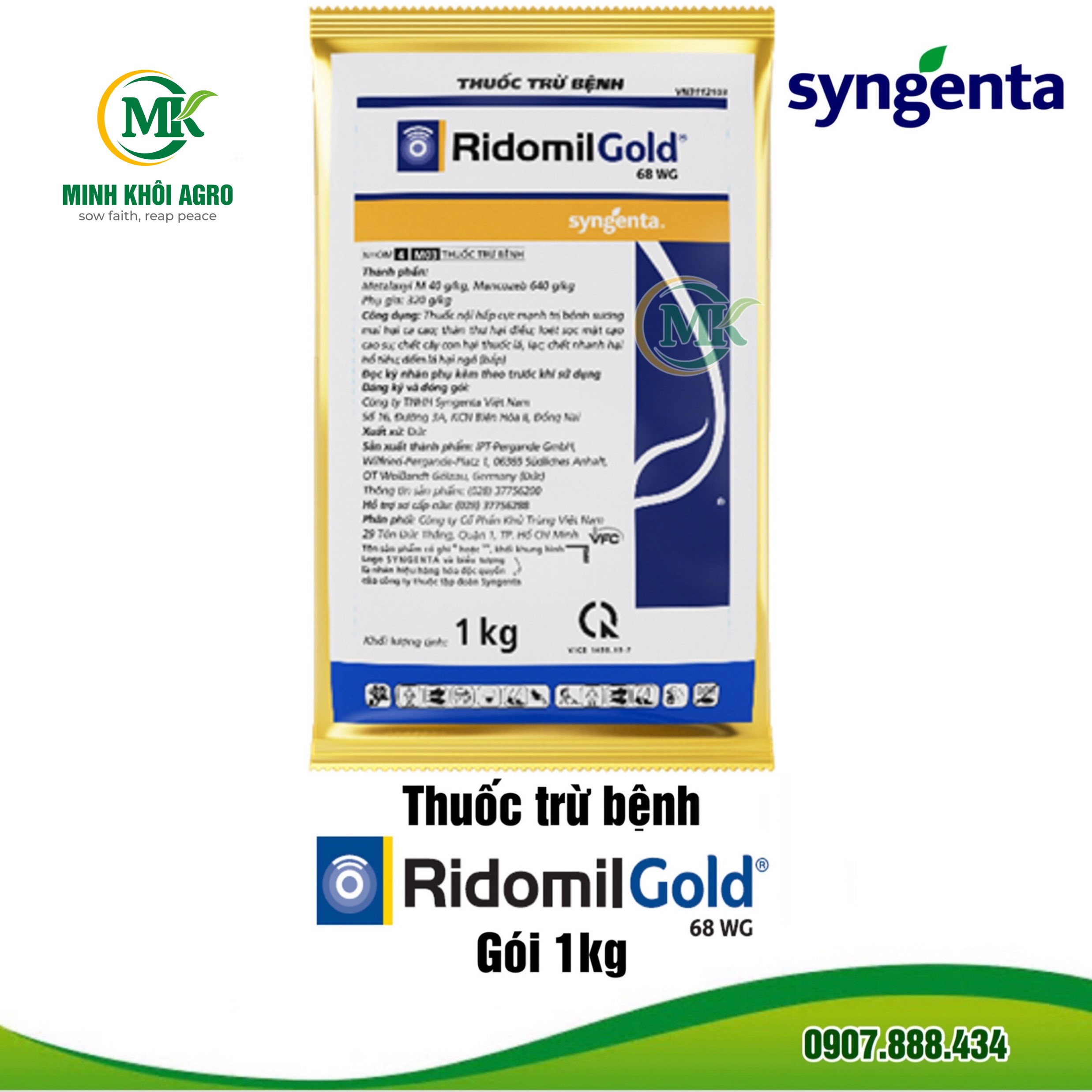 Thuốc trừ bệnh Ridomil Gold 68WG - Gói 1kg - Minh Khôi Agro